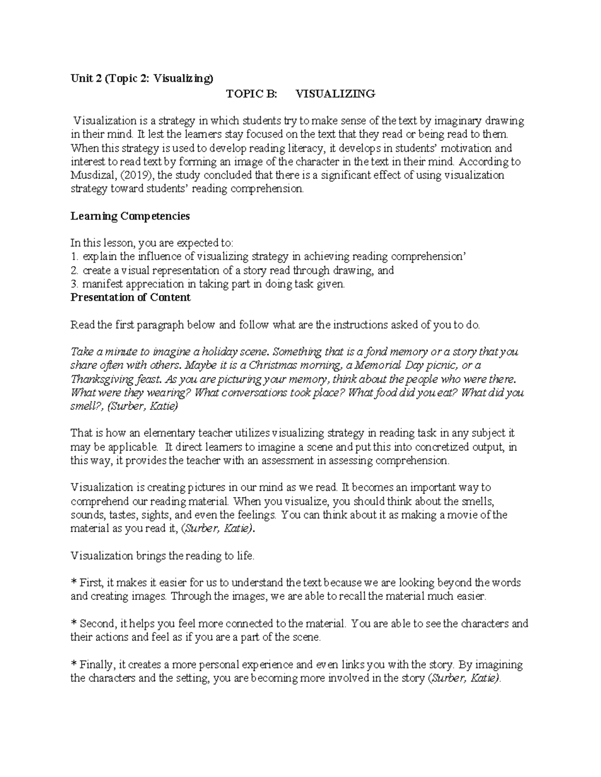 Unit 2: Visualizing Strategy for Reading Comprehension Analysis - Studocu