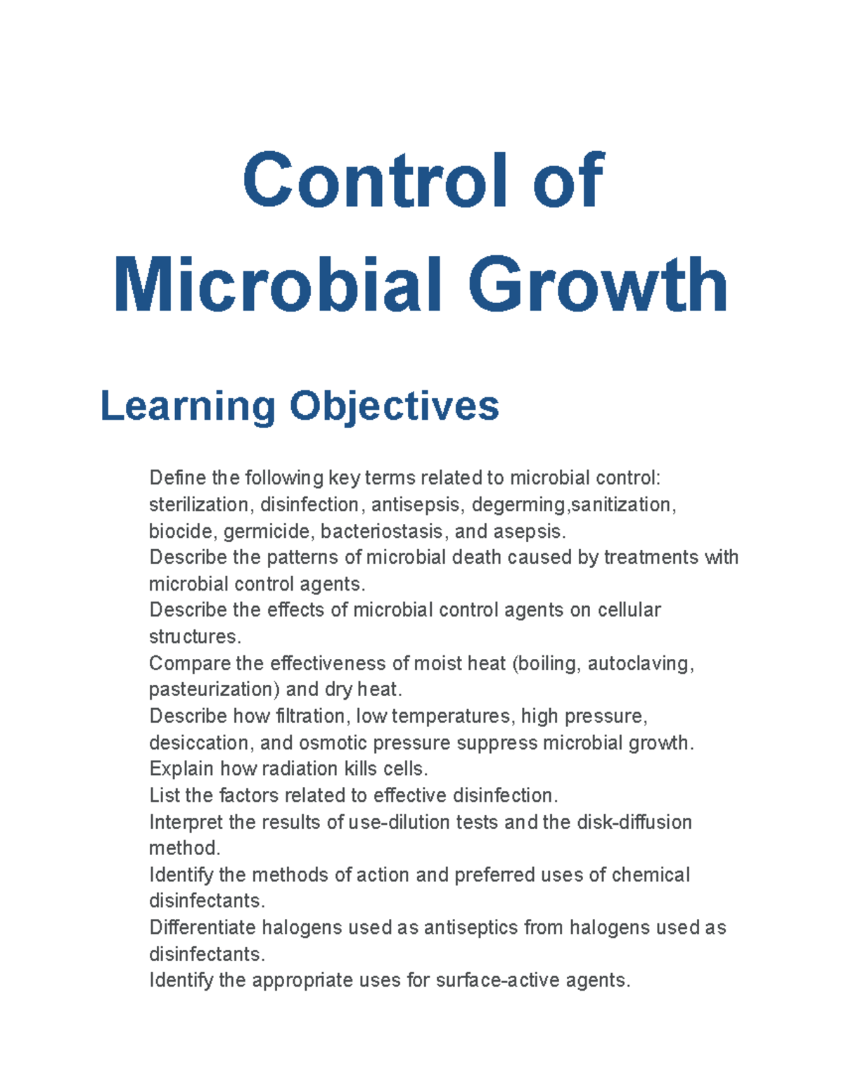 Control of Microbial Growth: Methods and Applications in Microbiology ...