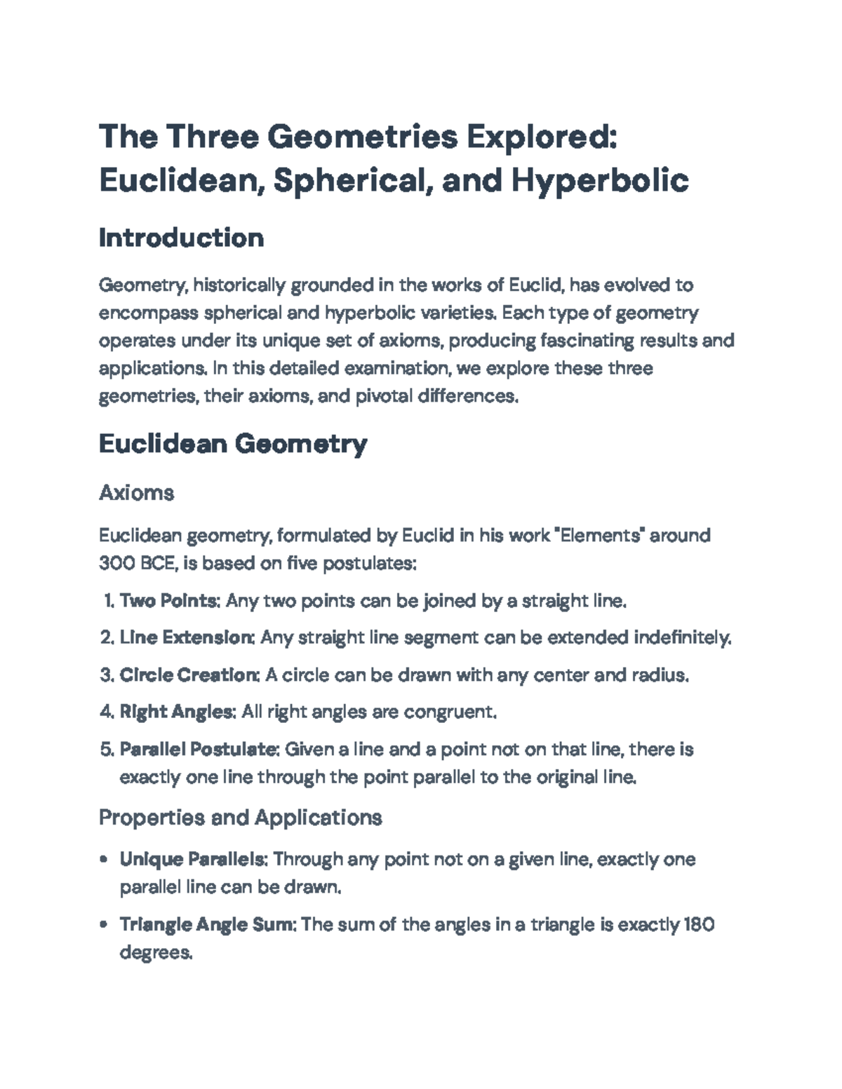 Exploration of Euclidean, Spherical, and Hyperbolic Geometries - The ...