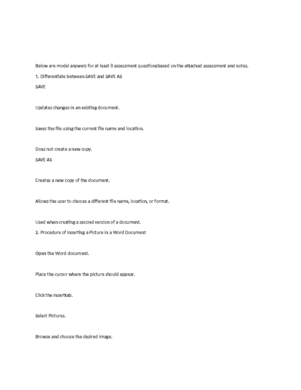Assessment Answers for ICT Concepts and Applications - Studocu