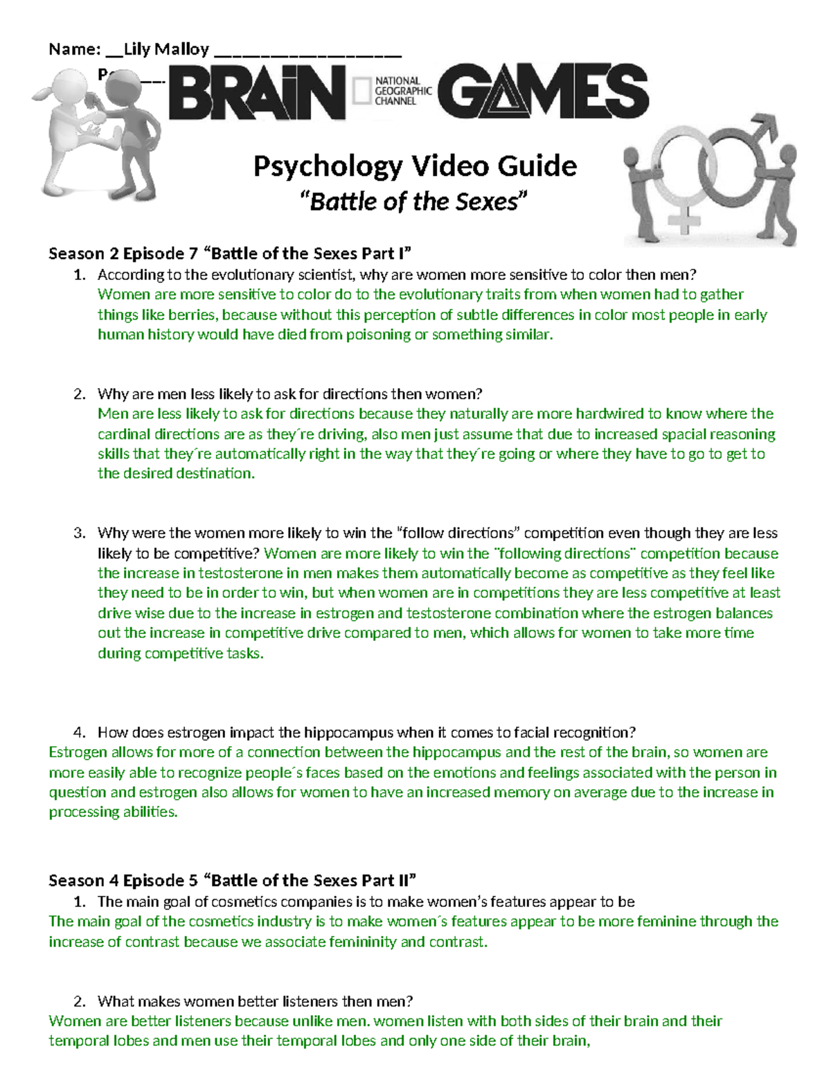 DC Psych Unit 3 Video Guide: Battle of the Sexes Episodes 1-2 - Studocu