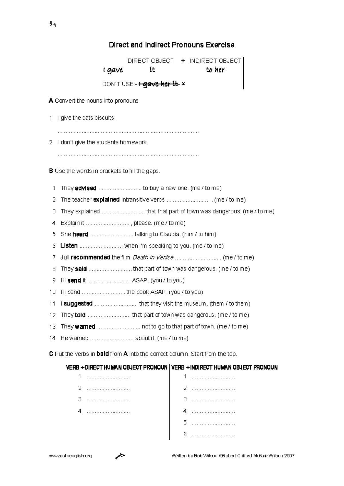 Gr - Practice: Direct and Indirect Pronouns Exercise - Studocu