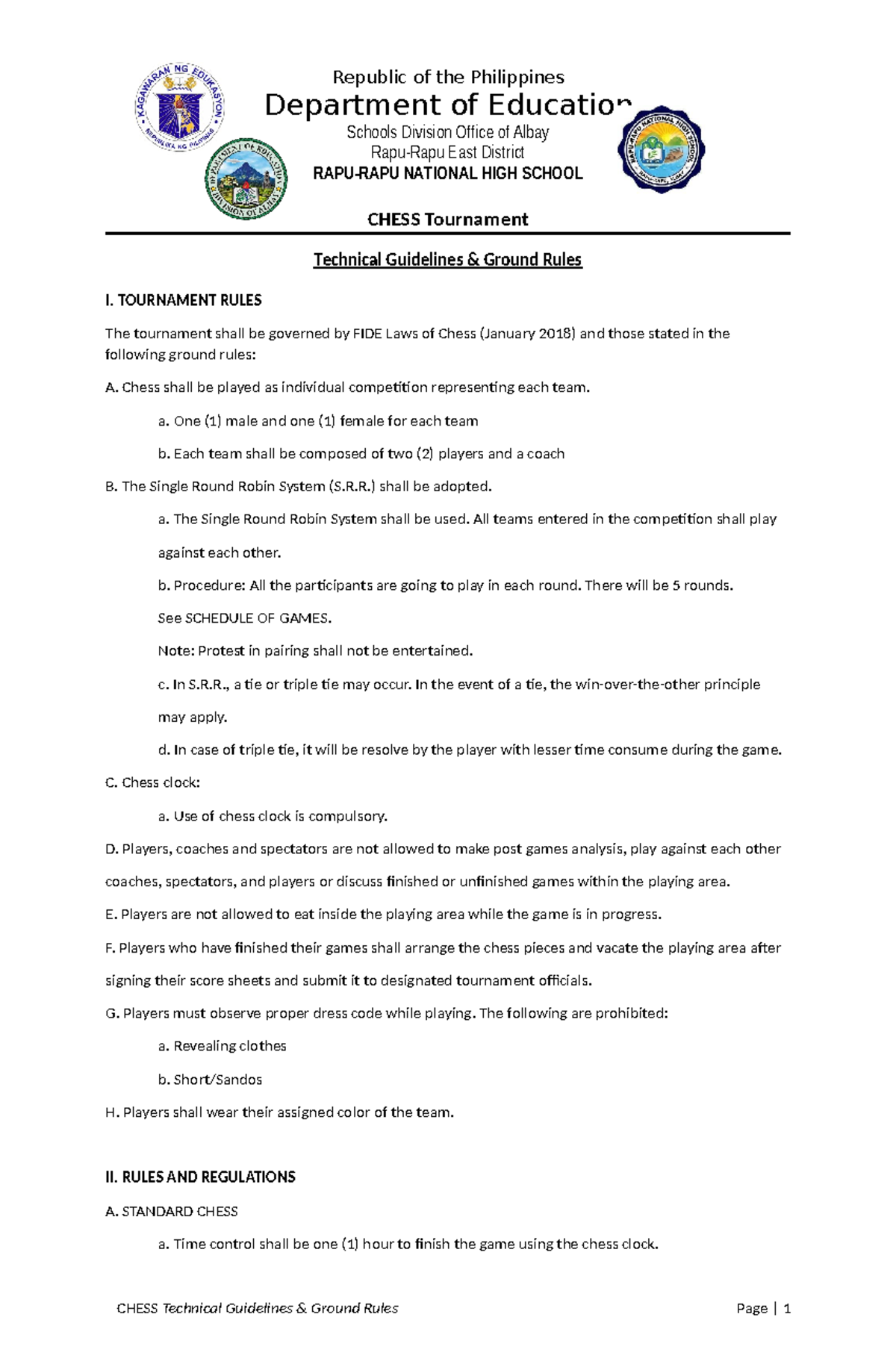 Chess Tournament Guidelines & Rules for Participants - Studocu