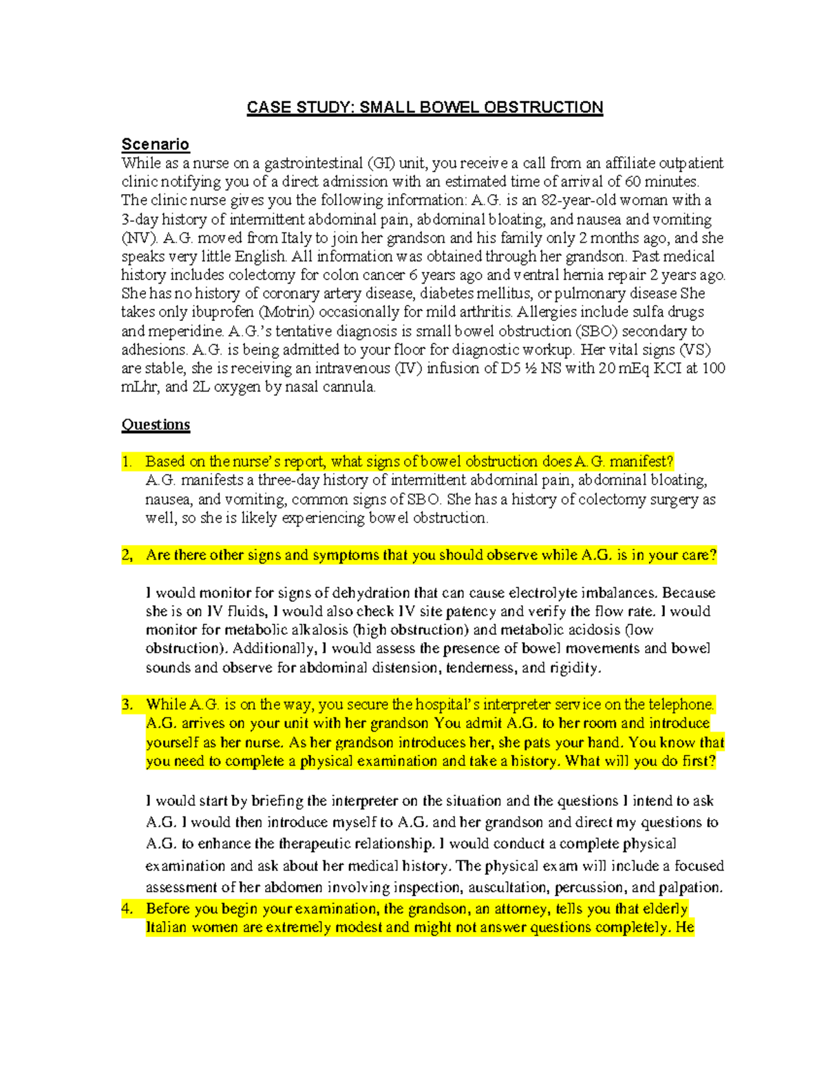 CASE Study - Nursing Management of Small Bowel Obstruction Patient ...