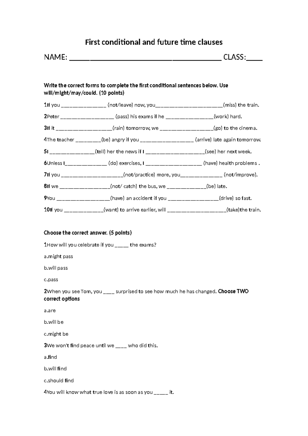 C5adddbc Final Exam on First Conditional and Future Time Clauses - Studocu