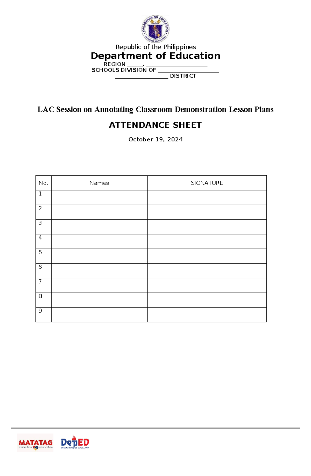 LAC Attendance - LAC FORM - Filipino - Republic of the Philippines ...