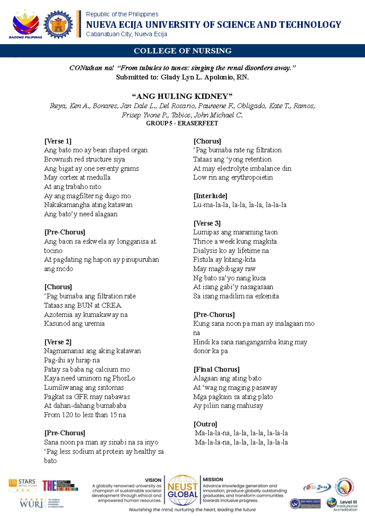 Ang Huling Kidney: A Creative Song on Renal Disorders - Studocu