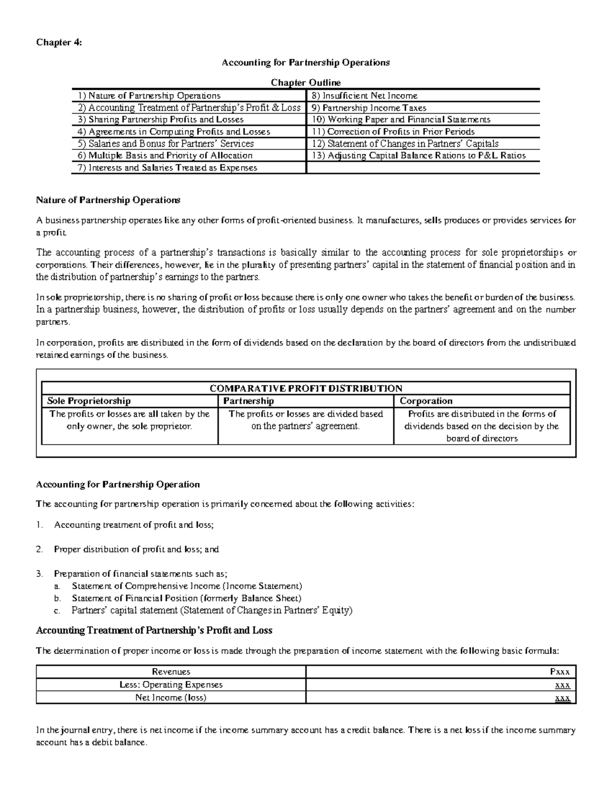 **Accounting for Partnership Operations: Chapter 4 - Key Concepts** - Studocu
