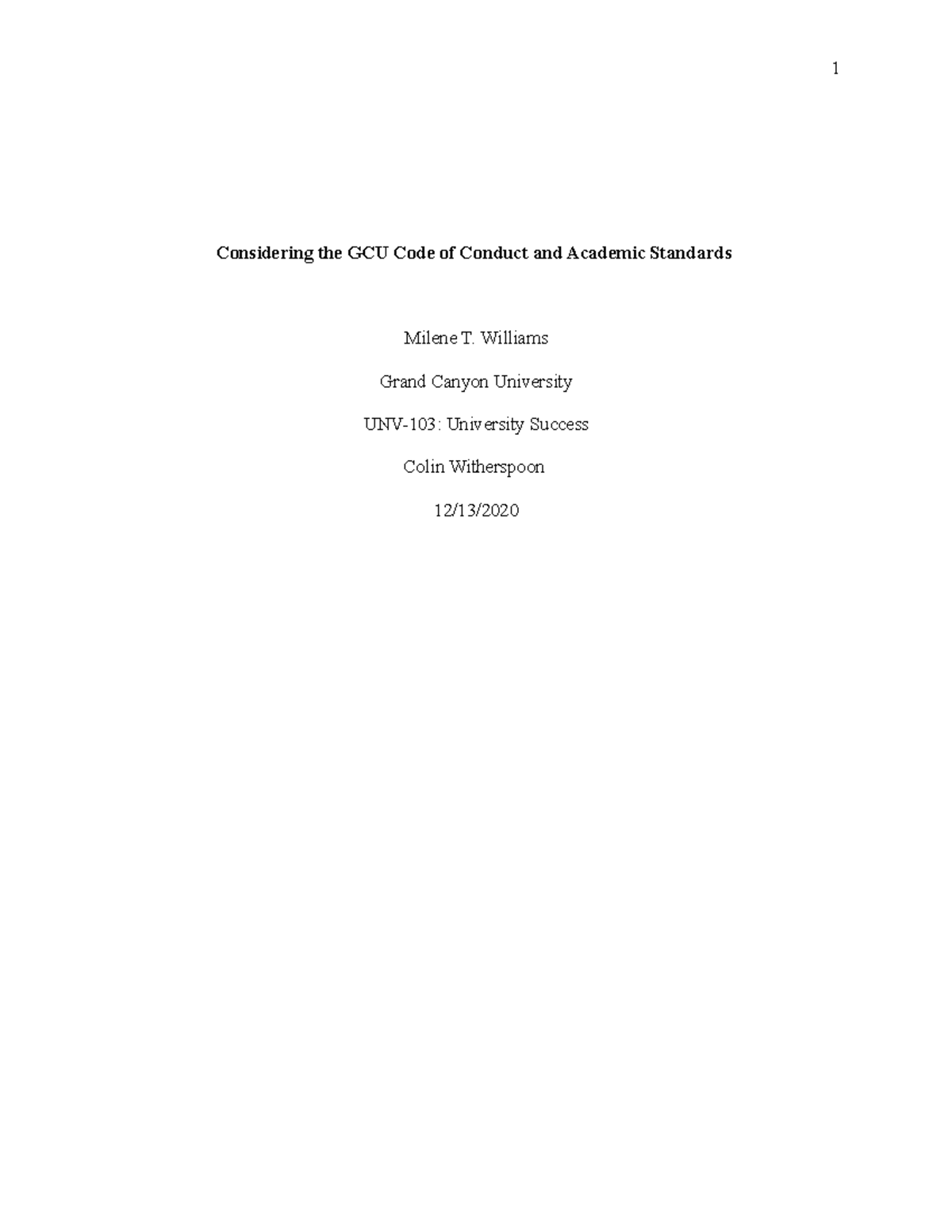 Topic 2 - GCU Code of Conduct and Academic Standard - Considering the ...