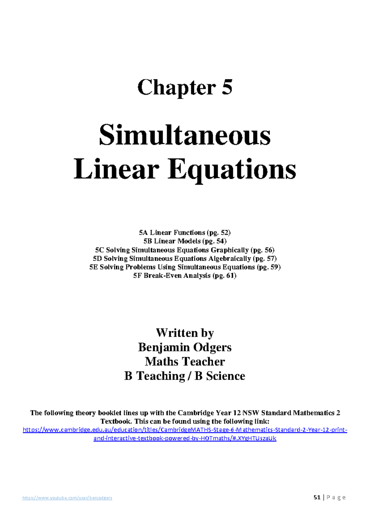 Chapter 5 Booklet - Solving Simultaneous Linear Equations - Studocu