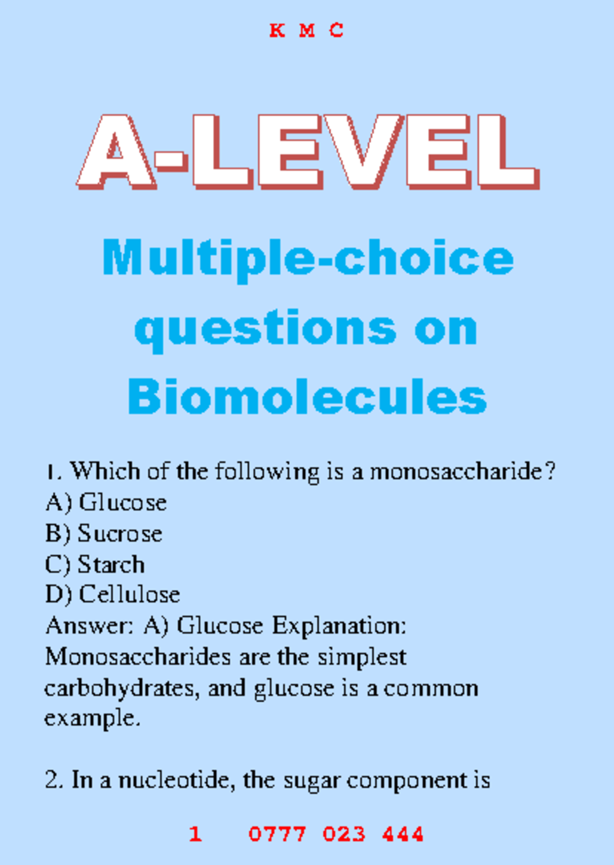 K M C Quiz on Biomolecules: Key Concepts and Functions - Studocu