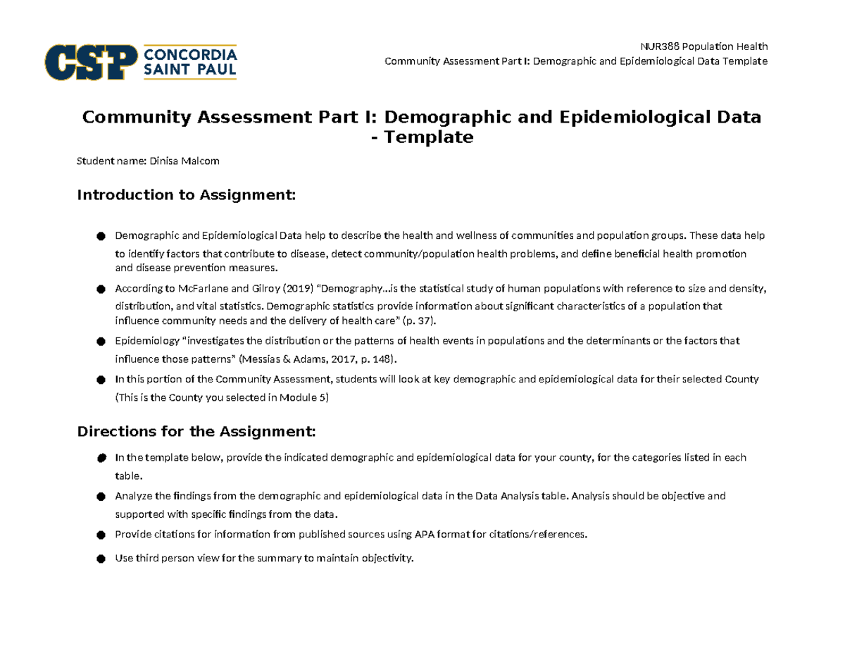 Community Assessment Part I: Demographic & Epidemiological Data ...
