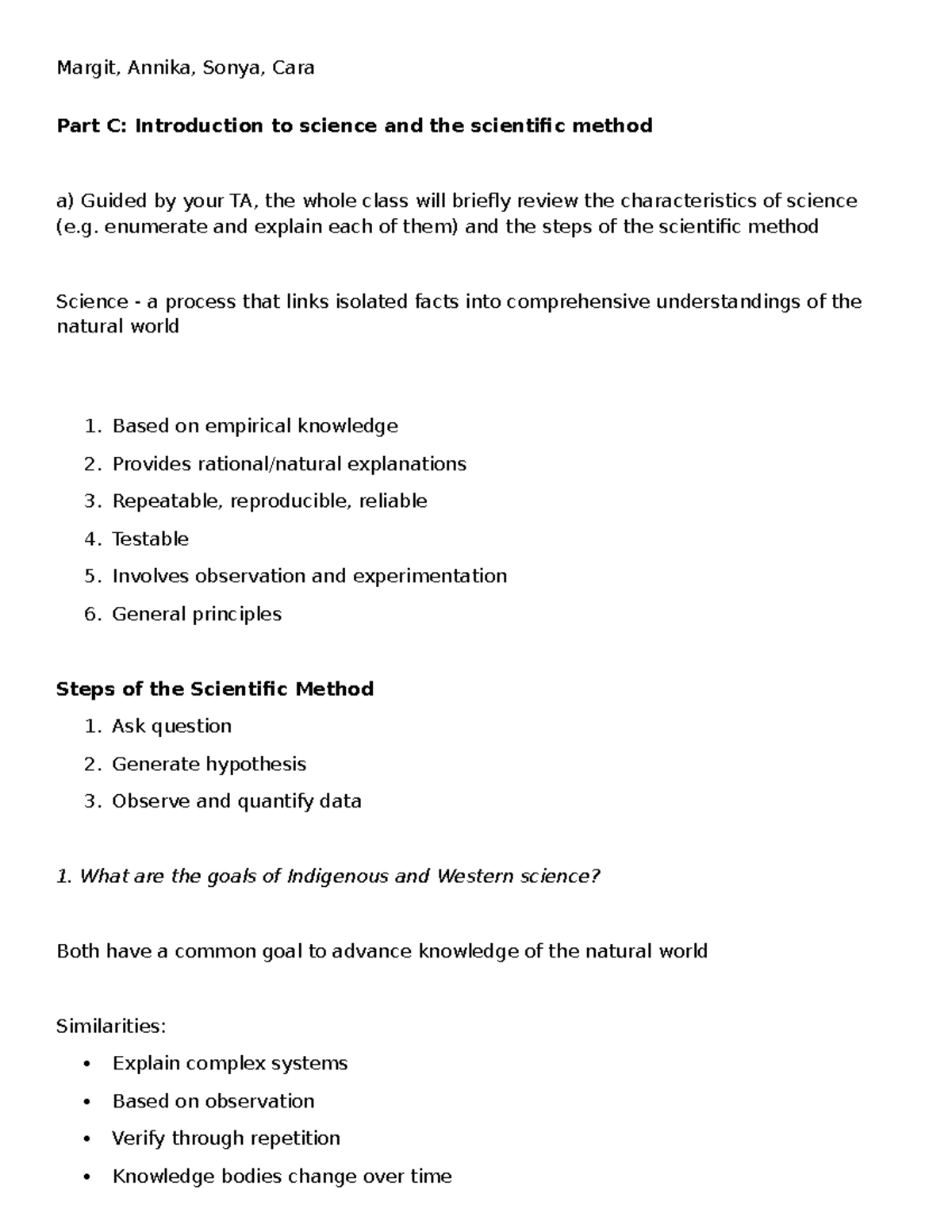Tutorial 1 - Part C: Science Method & Indigenous vs. Western Knowledge ...