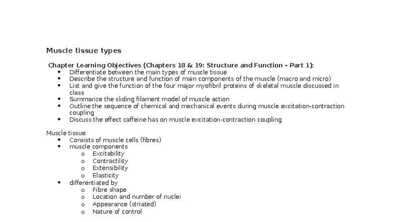 KIN 225: Muscle Tissue Types and Function Review Notes - Studocu