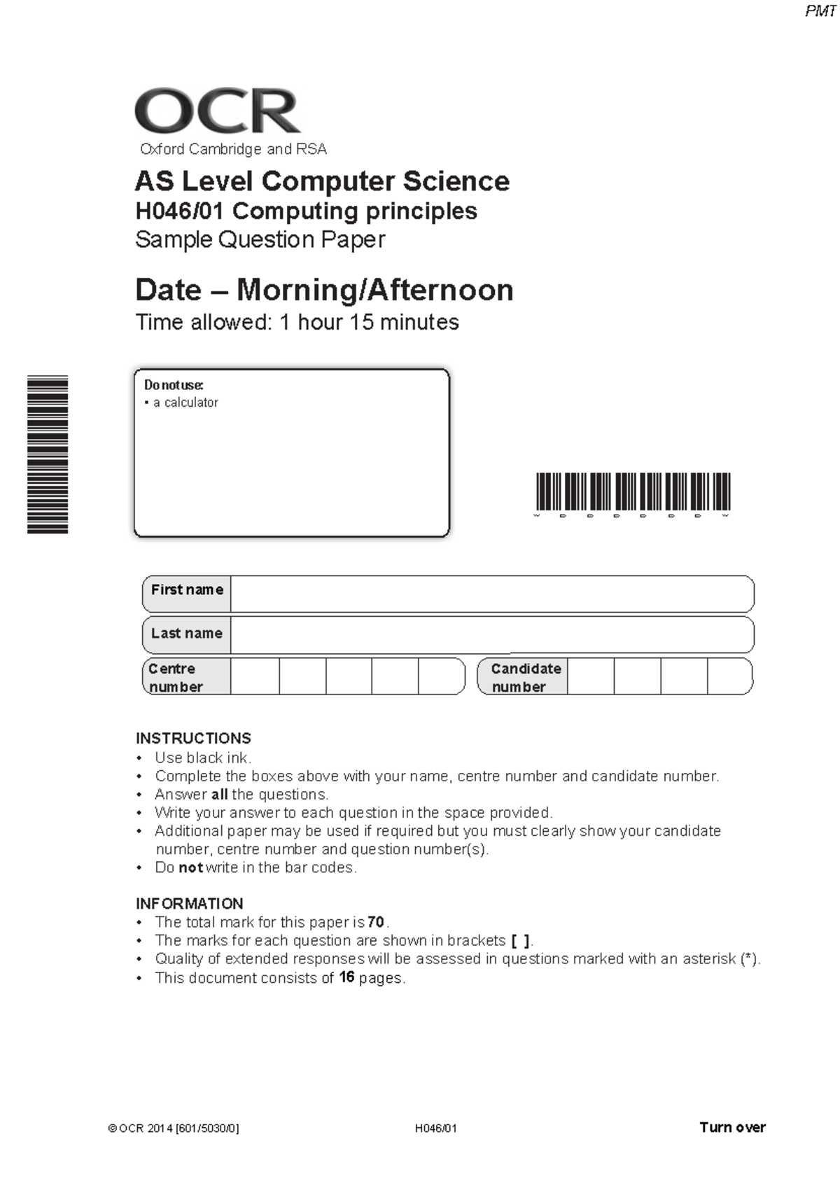 Specimen QP - Paper 1 OCR Computer Science AS-level - © OCR 2014 [601 ...