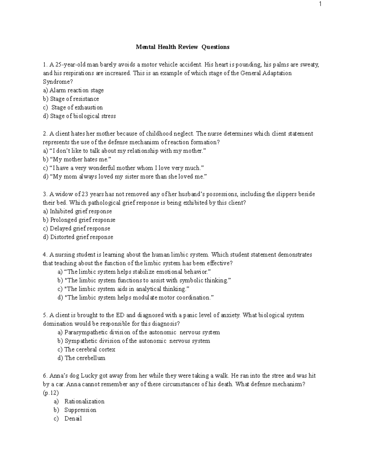 Mental Health Review Questions[ 9993] - Mental Health Review Questions ...