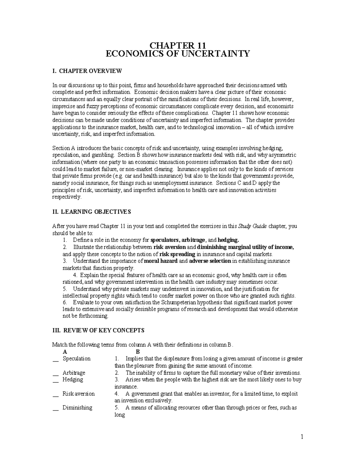 CHAPTER 11: ECONOMICS OF UNCERTAINTY AND RISK ANALYSIS - Studocu