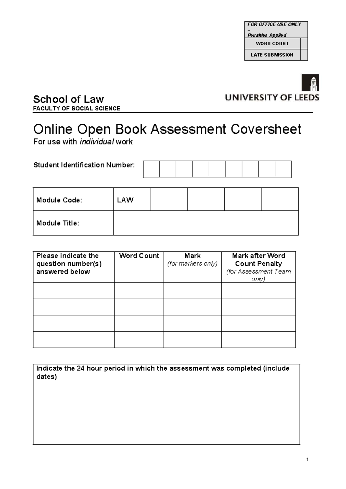 OBA Cover Sheet - Guyyutuyuuguggh - 1 School of Law FACULTY OF SOCIAL ...