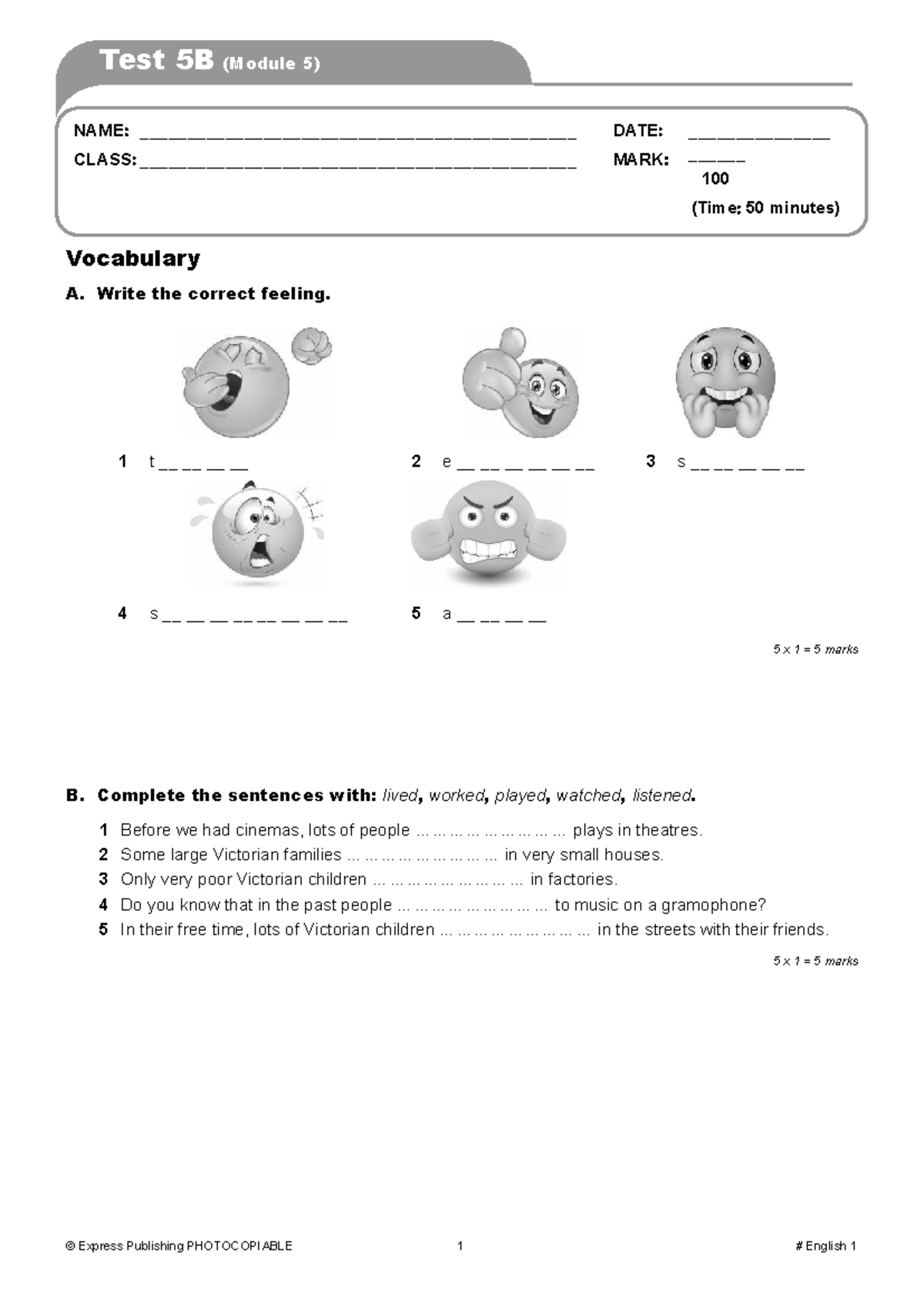 Test 5B (Module 5) Vocabulary and Skills Assessment - Studocu