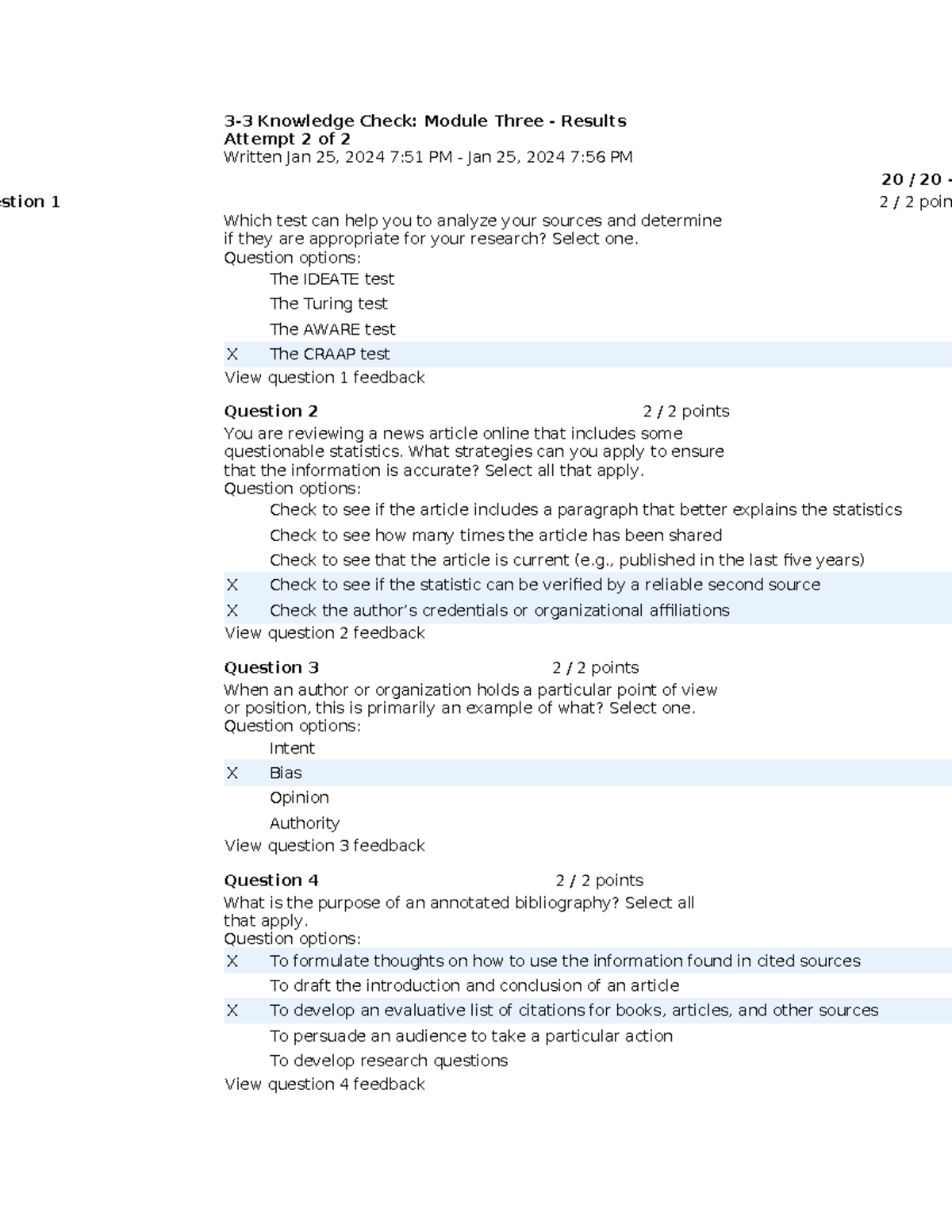 3-3 Knowledge Check: Module Three Results Review & Analysis - Studocu