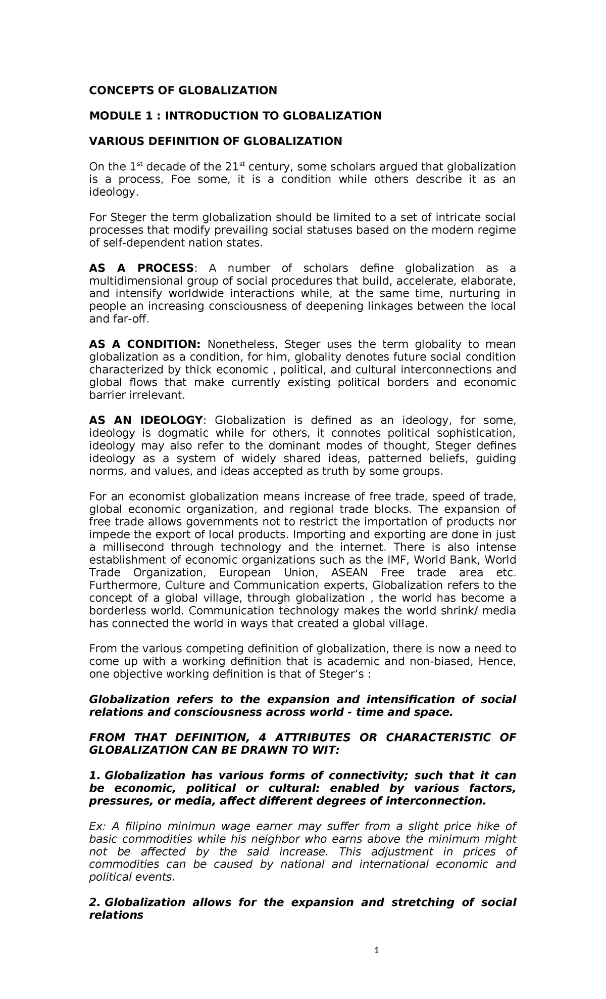 Socsci 103N - Midterm Review: Concepts and Structures of Globalization - Studocu