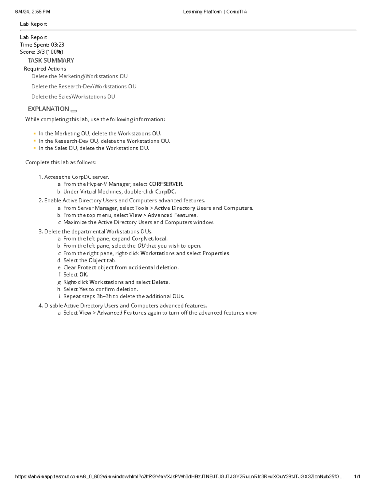 5.1.9 - Lab Report: Deleting Organizational Units (OU) - Studocu