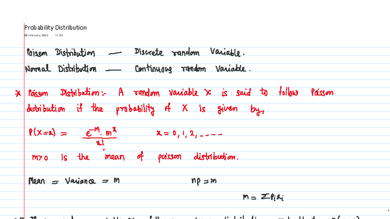 Probability Distribution Notes: Poisson & Normal (Course Code: 2022 ...