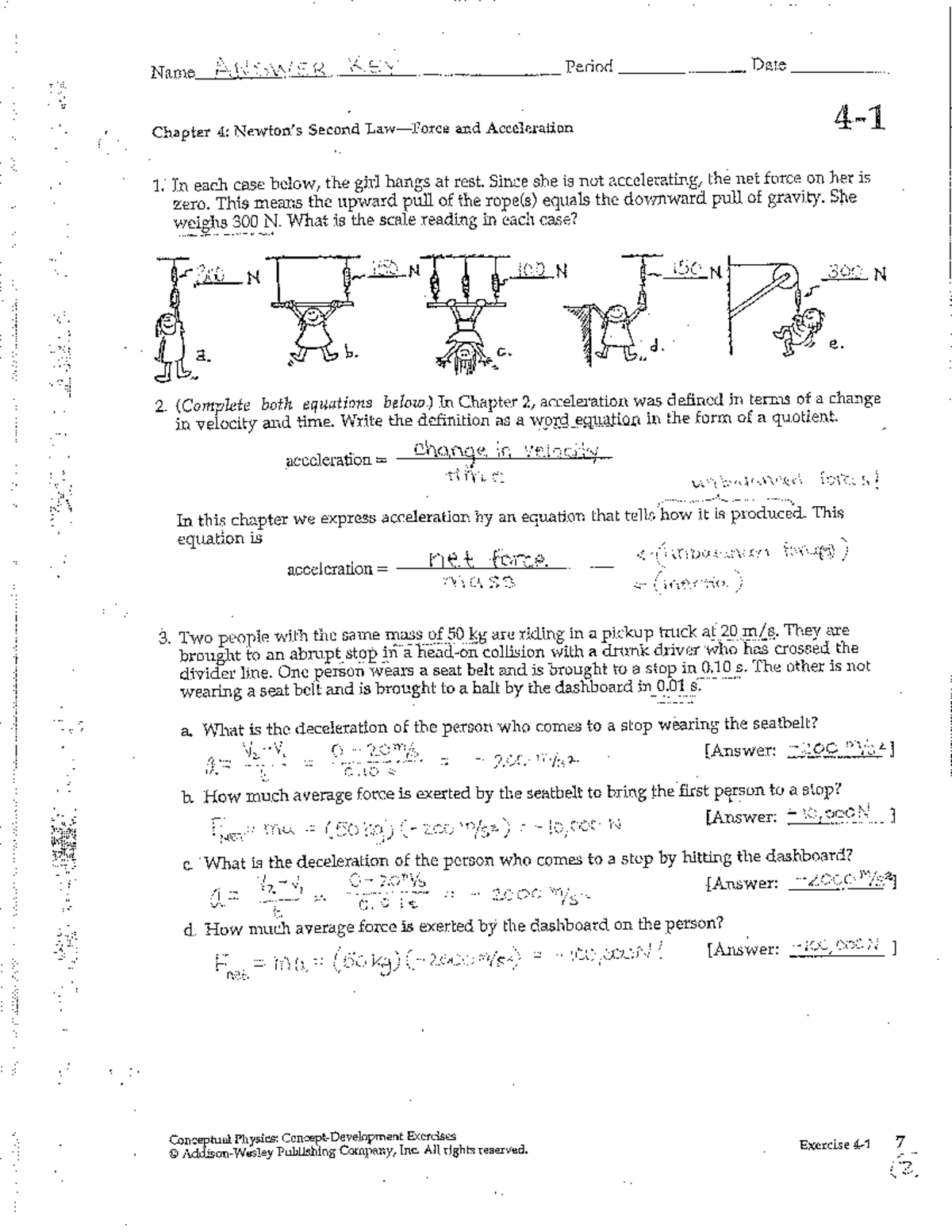 Newton's 2nd Law Chapter 4 Worksheet Answer Key & Solutions - Studocu
