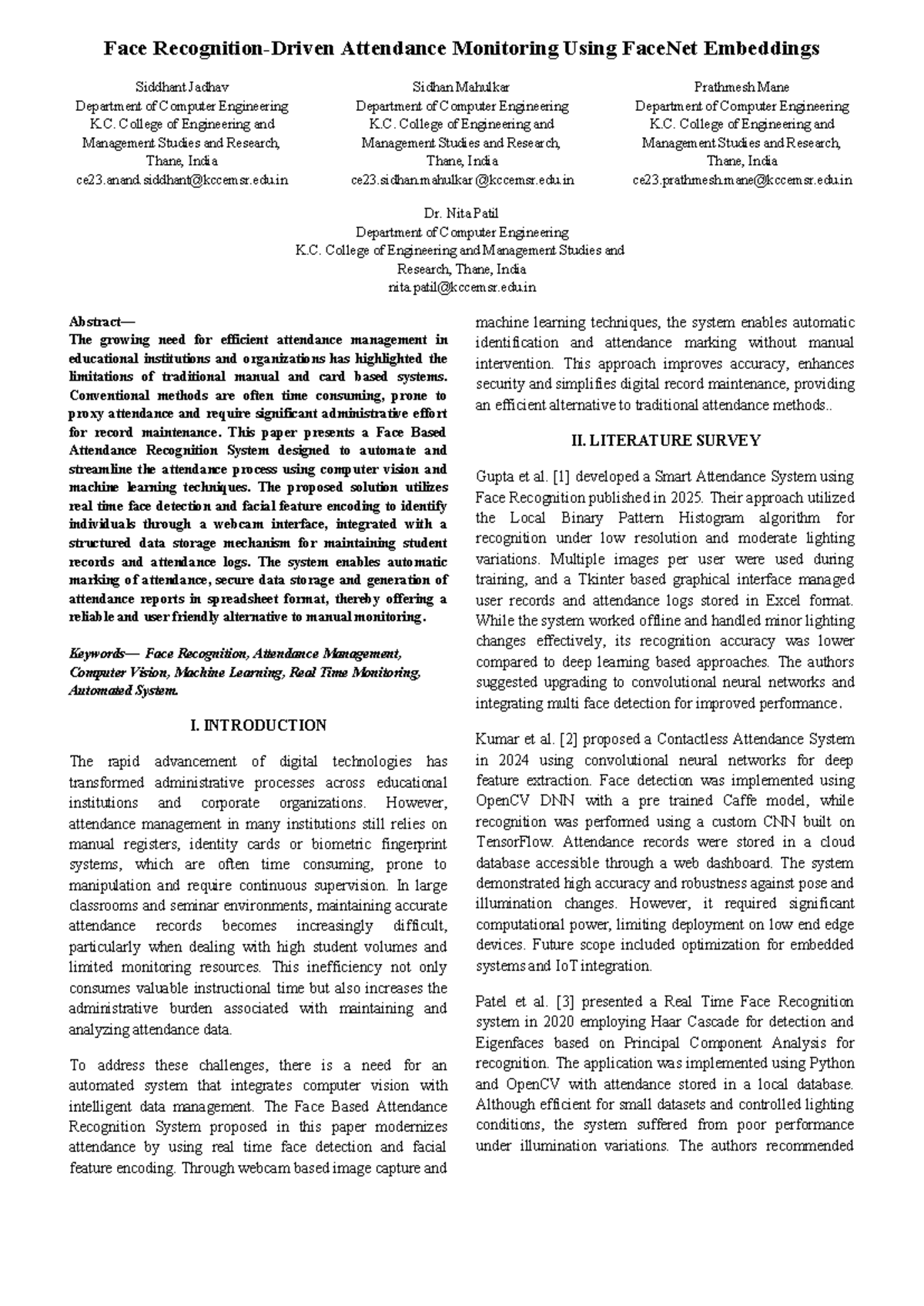 Face Attendance Monitoring System Using FaceNet: A Research Study CE23 ...