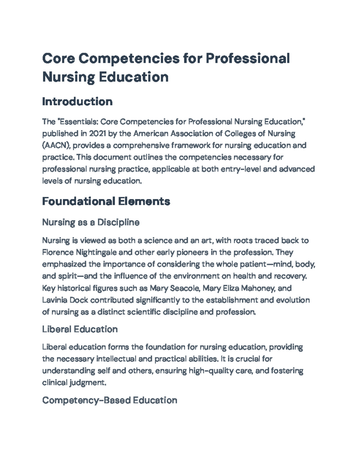 Essentials of Core Competencies for Professional Nursing Education - Core Competencies for - Studocu