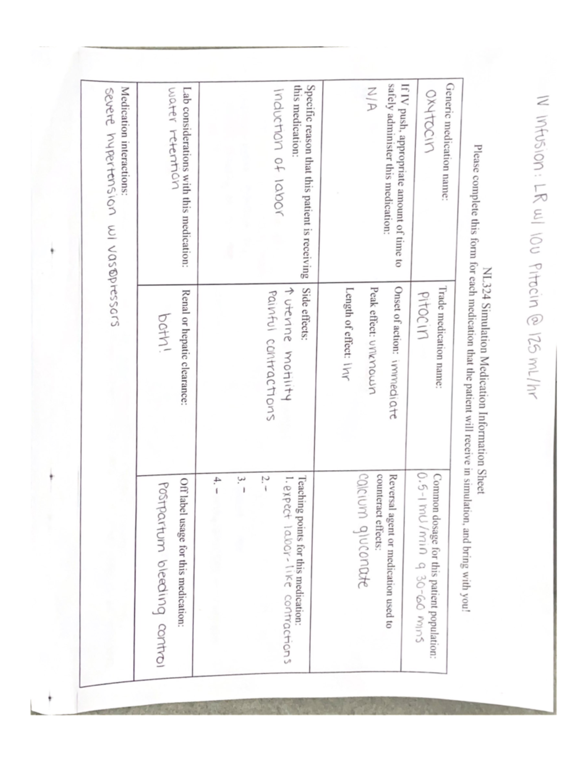 NL324 Simulation Medication Information Sheet - expect labor like ...