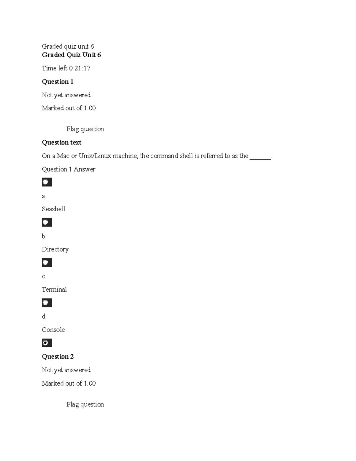 Graded Quiz Unit 6 - Concepts of Shells & Bash Programming - Studocu