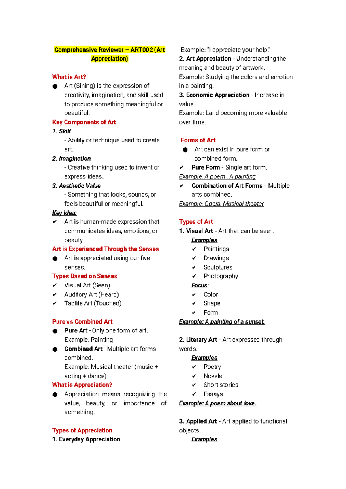 Comprehensive Reviewer ART002: Understanding Art and Its Appreciation ...