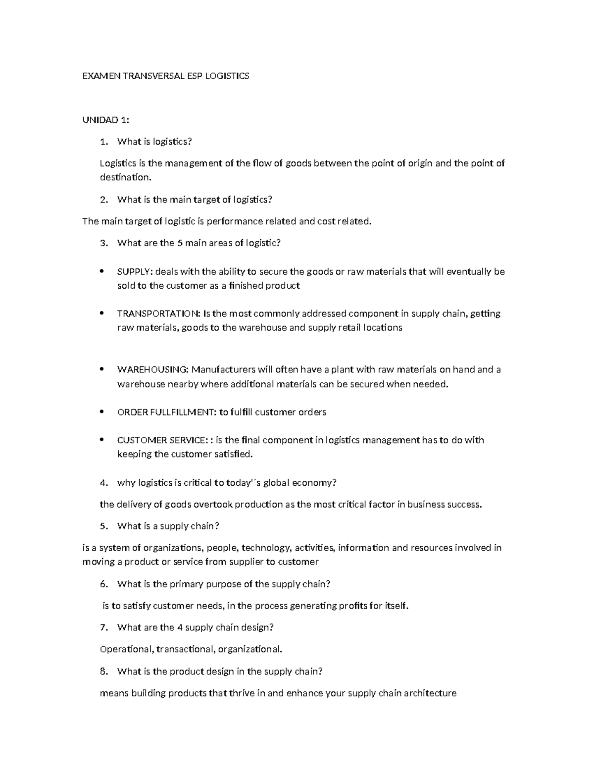 Examen Transversal ESP Logistics - EXAMEN TRANSVERSAL ESP LOGISTICS ...