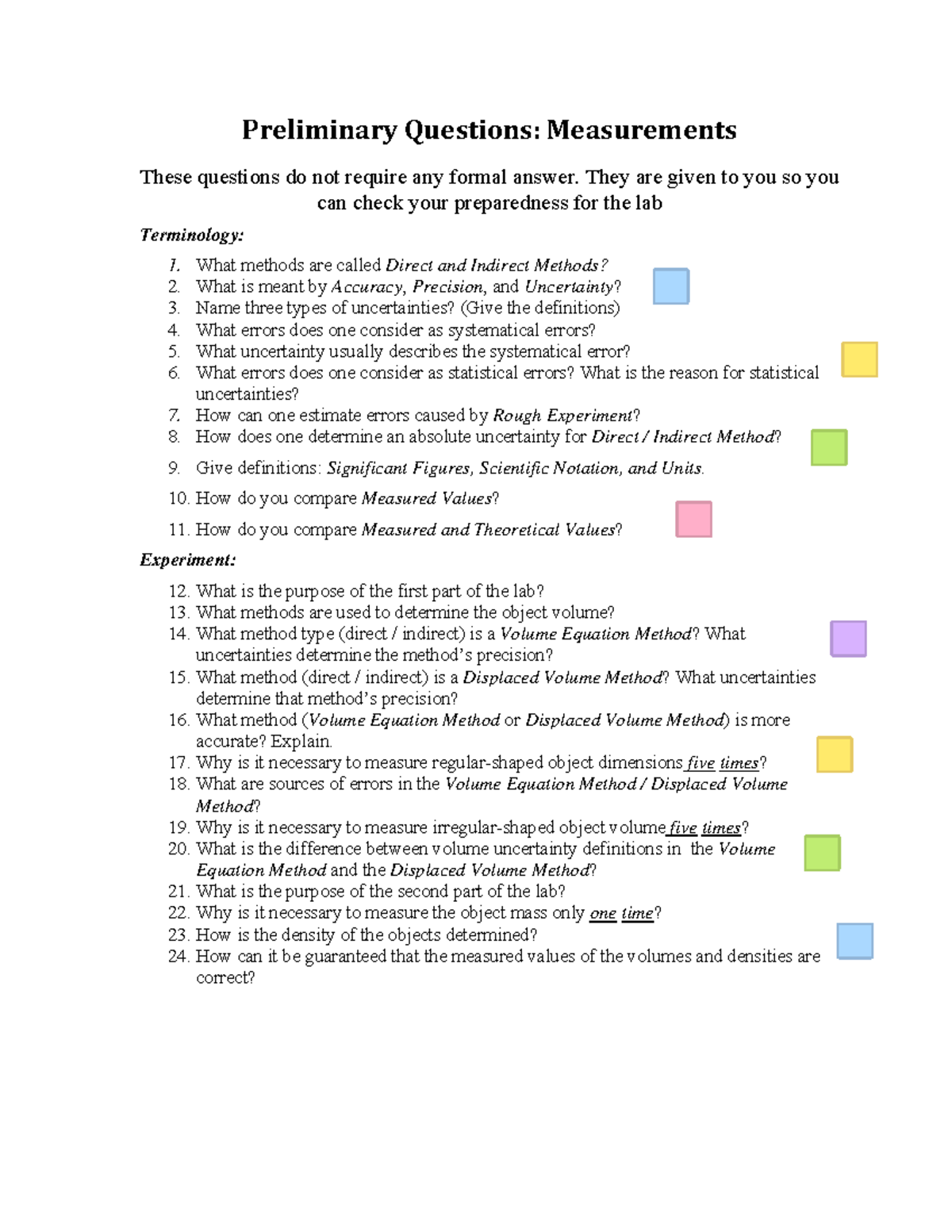 Preliminary Questions for Lab: Measurements and Uncertainties - Studocu