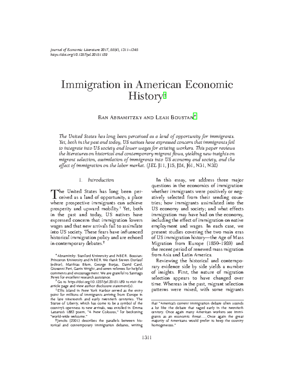 Immigration and Labor Market Assimilation in the US: Economic ...