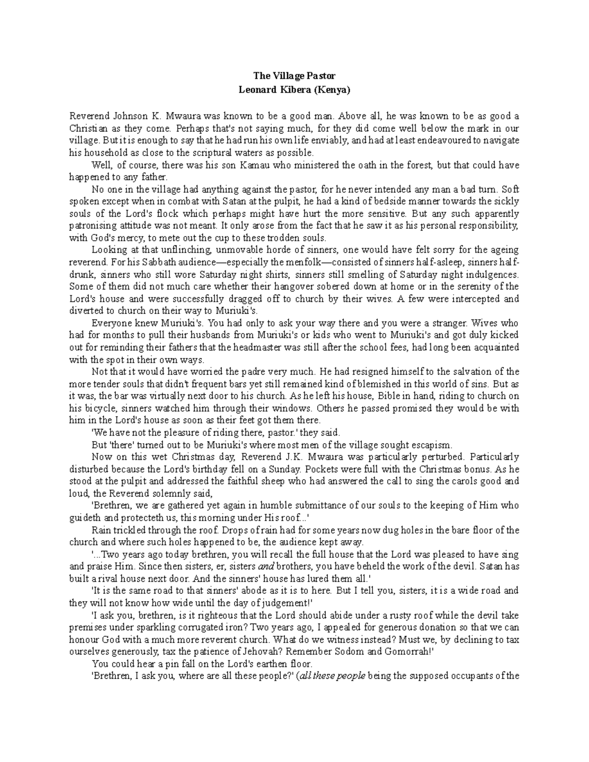 The Village Pastor: A Reflection on Reverend J. K. Mwaura's Legacy ...