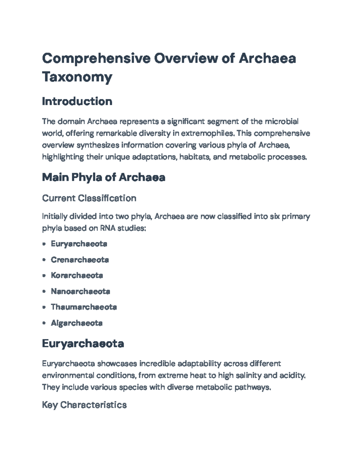 Comprehensive Overview of Archaea: Taxonomy and Adaptations ...