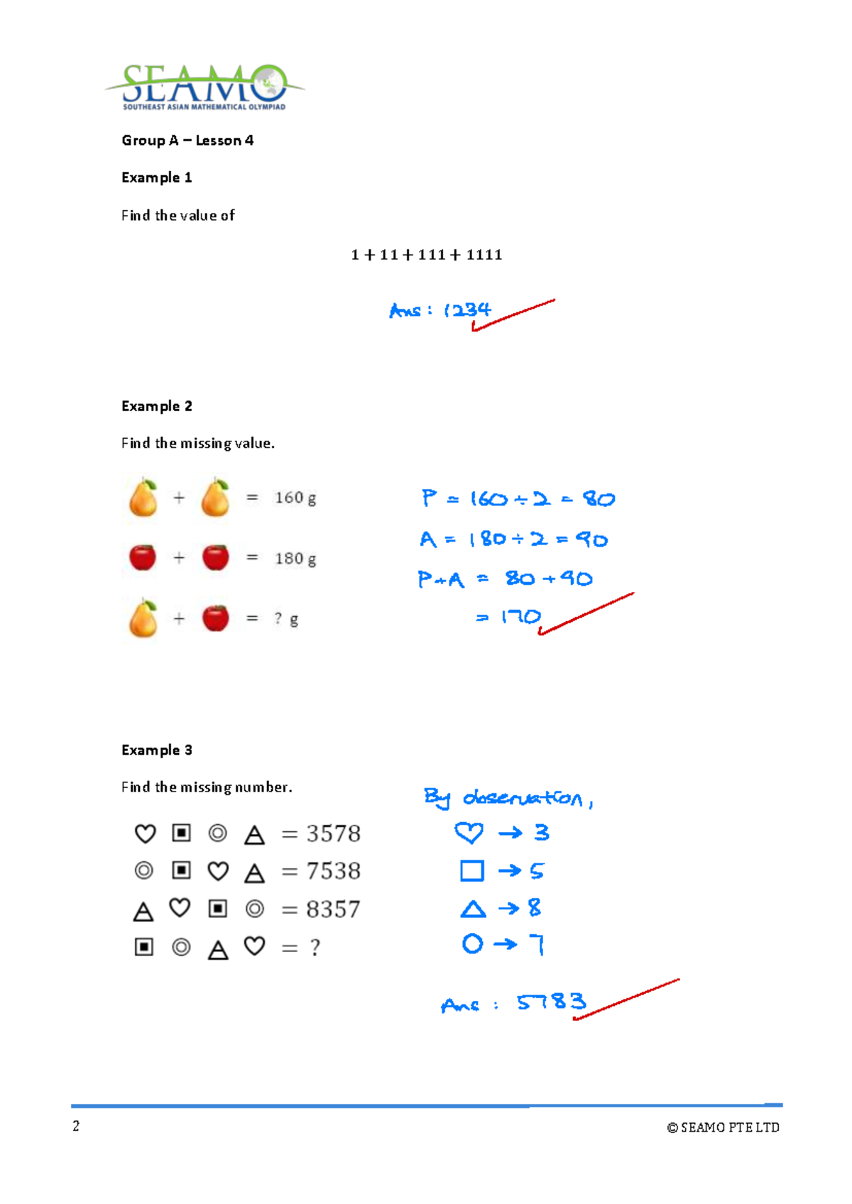 SEAMO Math Group A Lesson 4 Quiz Answers and Examples - Studocu