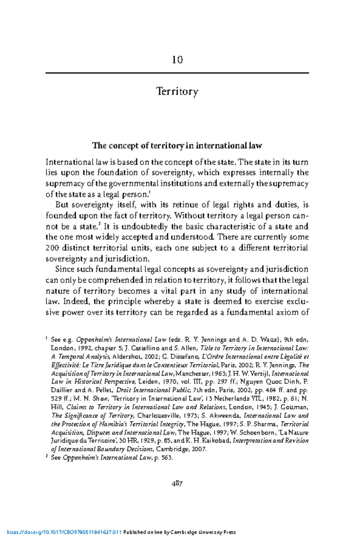 Territory in International Law: Concepts and Sovereignty Analysis - Studocu