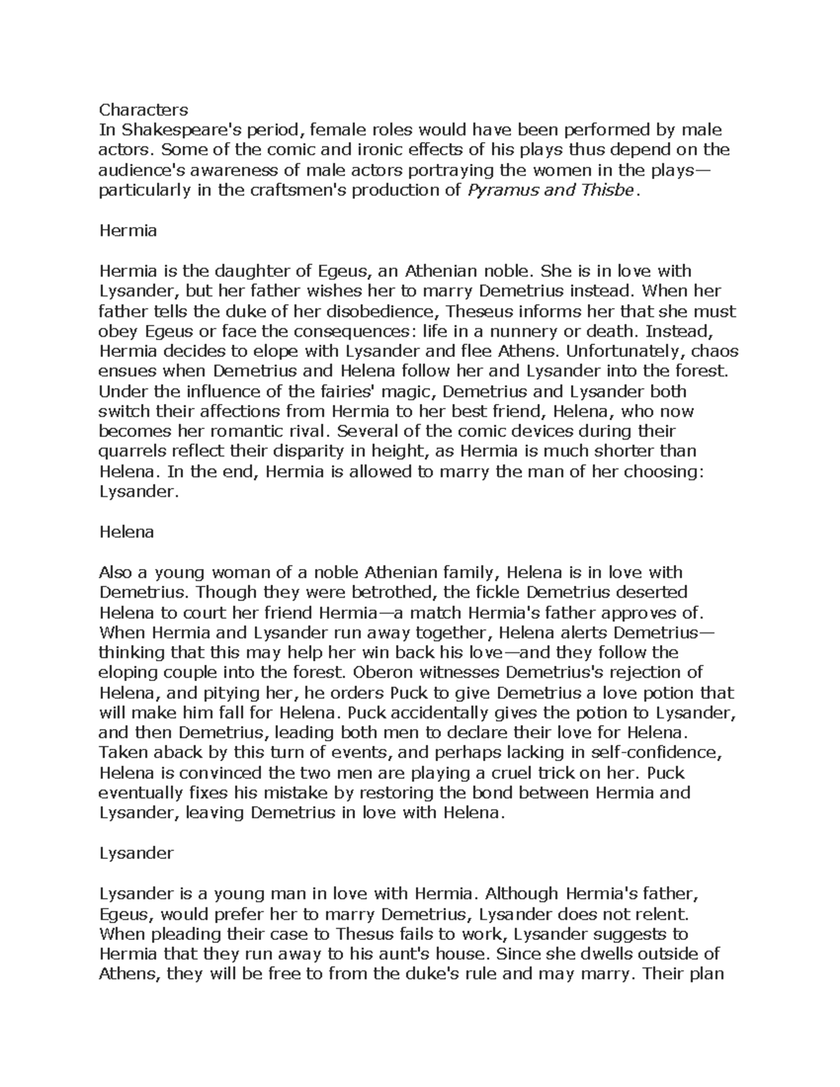 A Midsummer Night's Dream: Character Analysis and Plot Summary - Studocu
