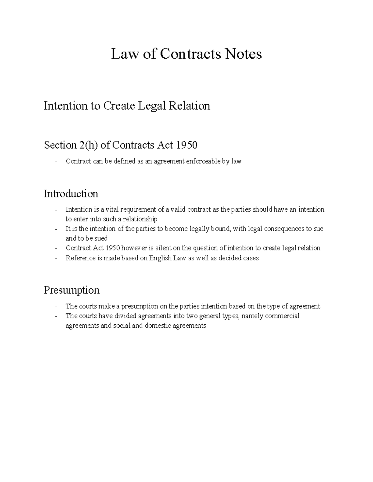 Contracts 1 Lecture Notes: Intention & Free Consent Analysis - Studocu