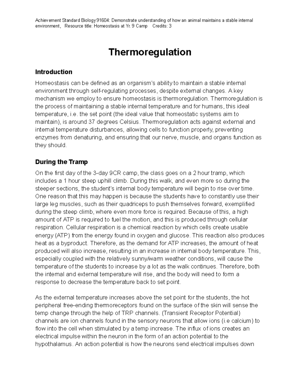 Thermoregulation and Homeostasis: A Detailed Analysis for 9CR - Studocu