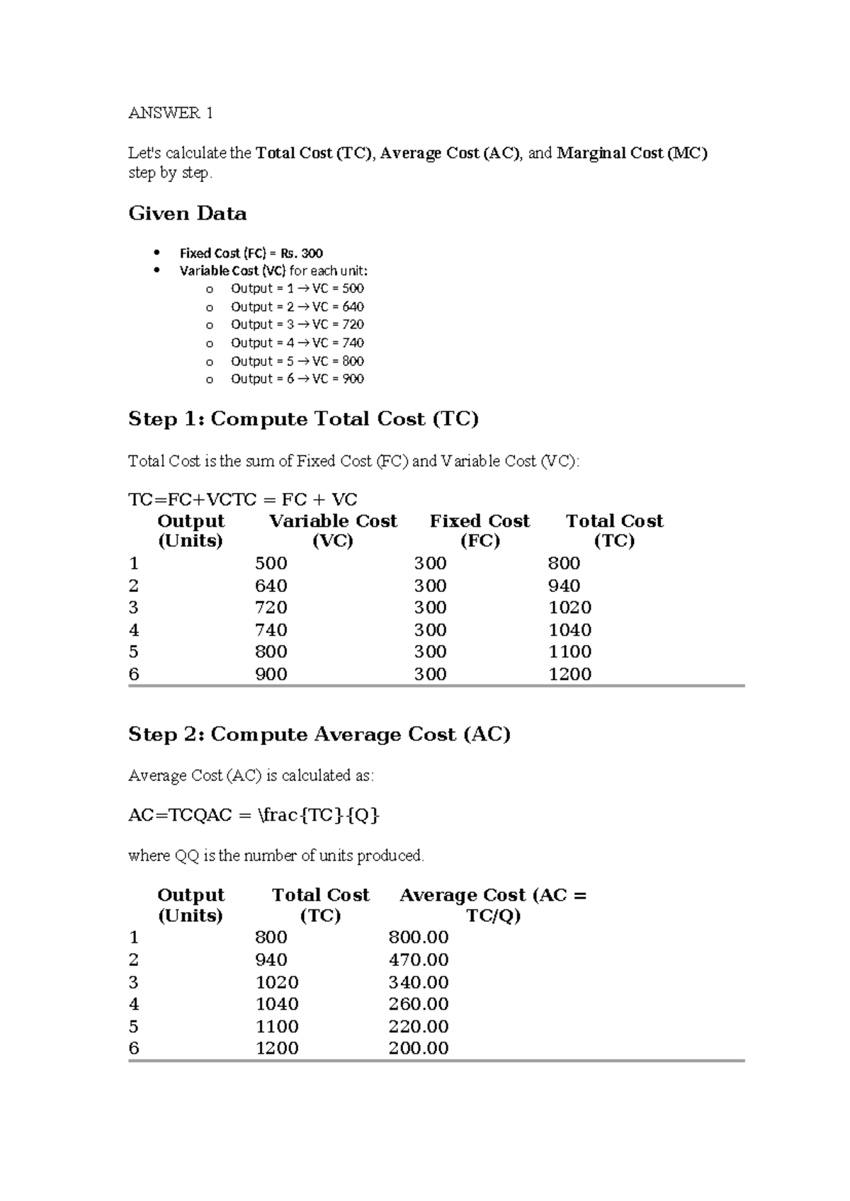 Chapter 9 Solutions M: TC, AC, and MC Calculations Explained - Studocu