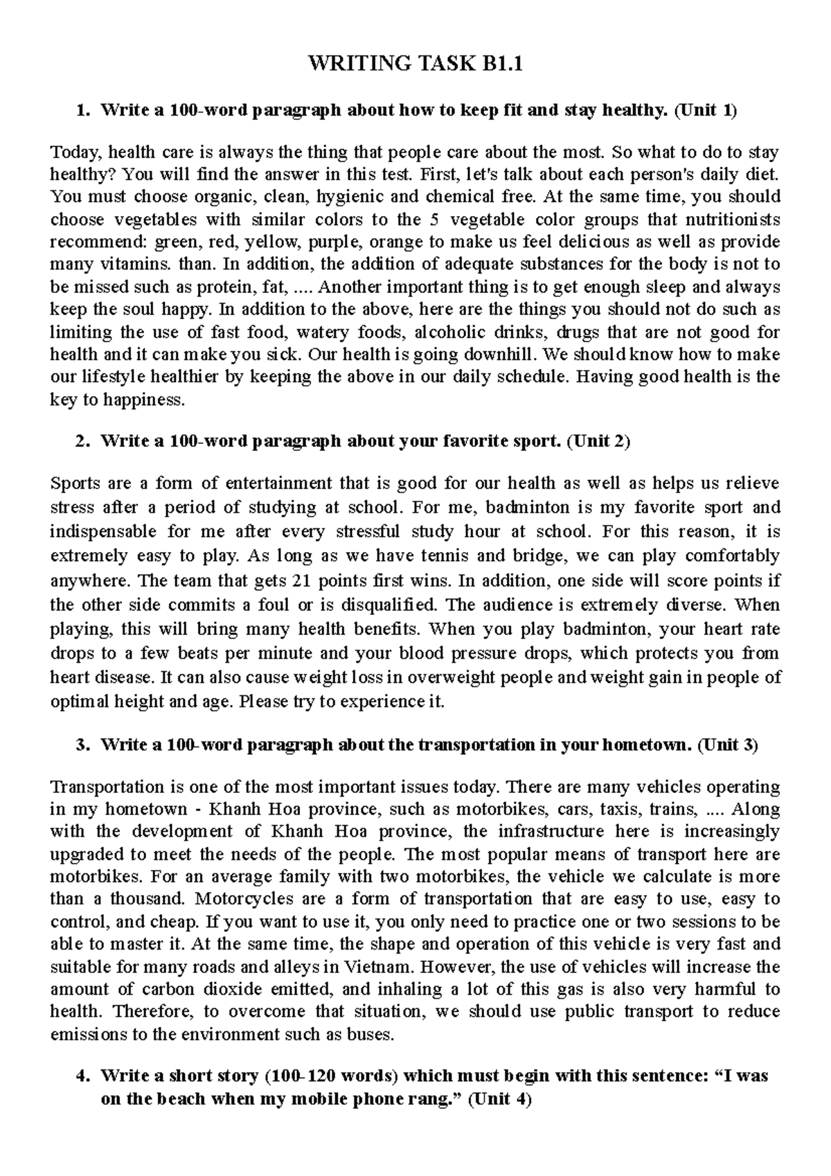 WRITING TASK B1 - English Composition Practice for B1.1 - Studocu