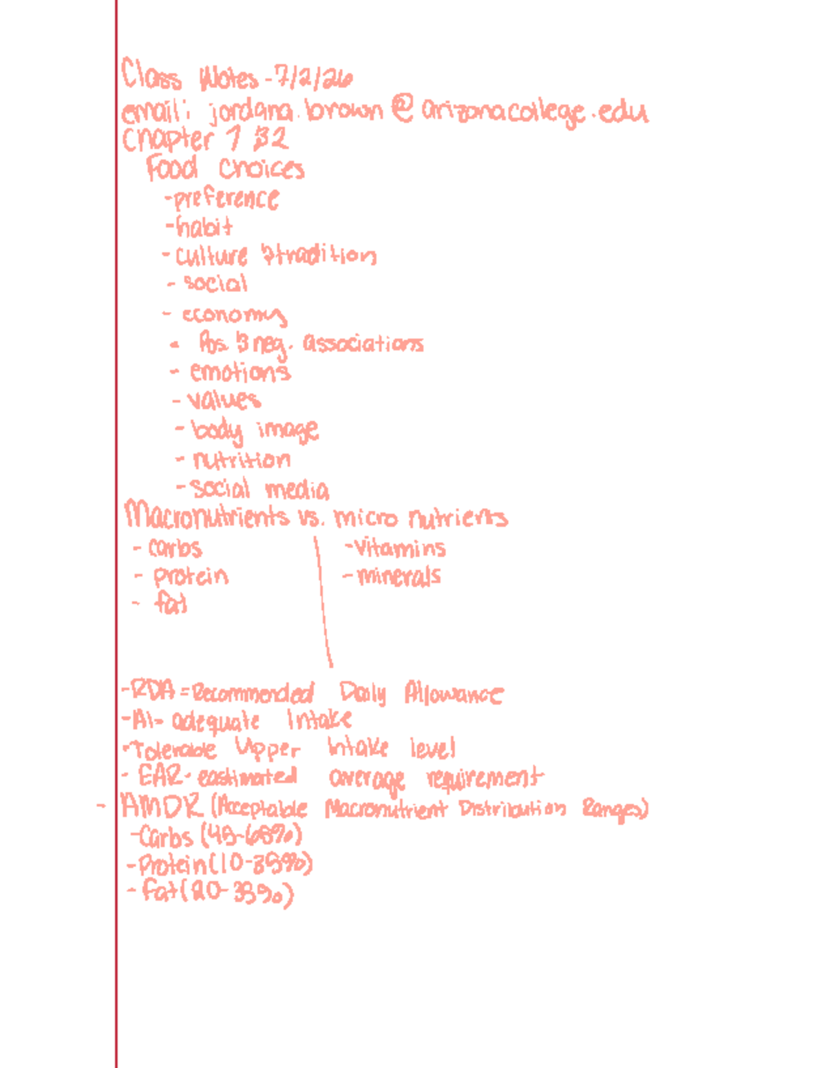 Human Nutrition 2: Chapter 1 Class Notes on Food Choices and ...