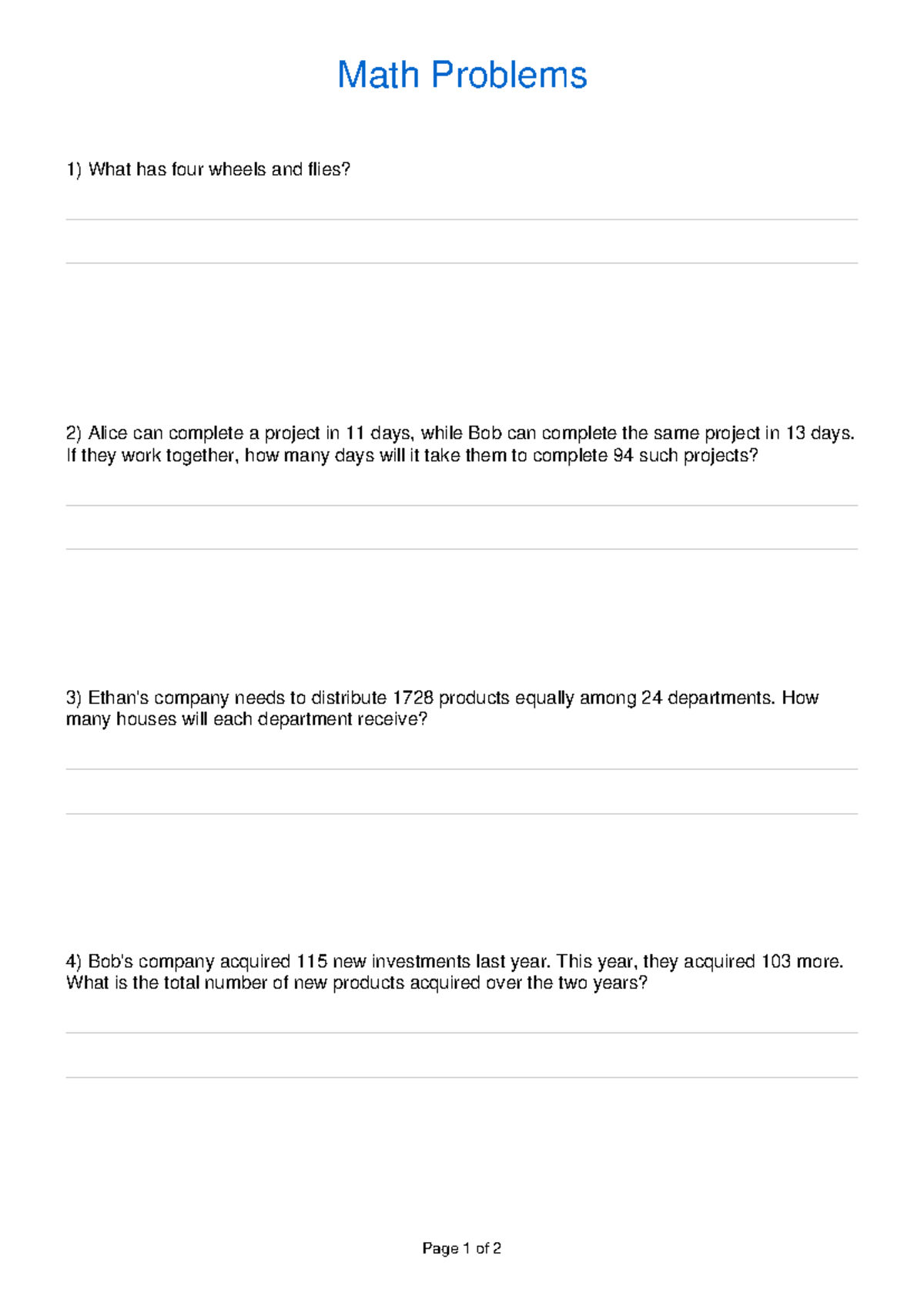 MATH WORD Problems (13): Solving Various Scenarios - Studocu