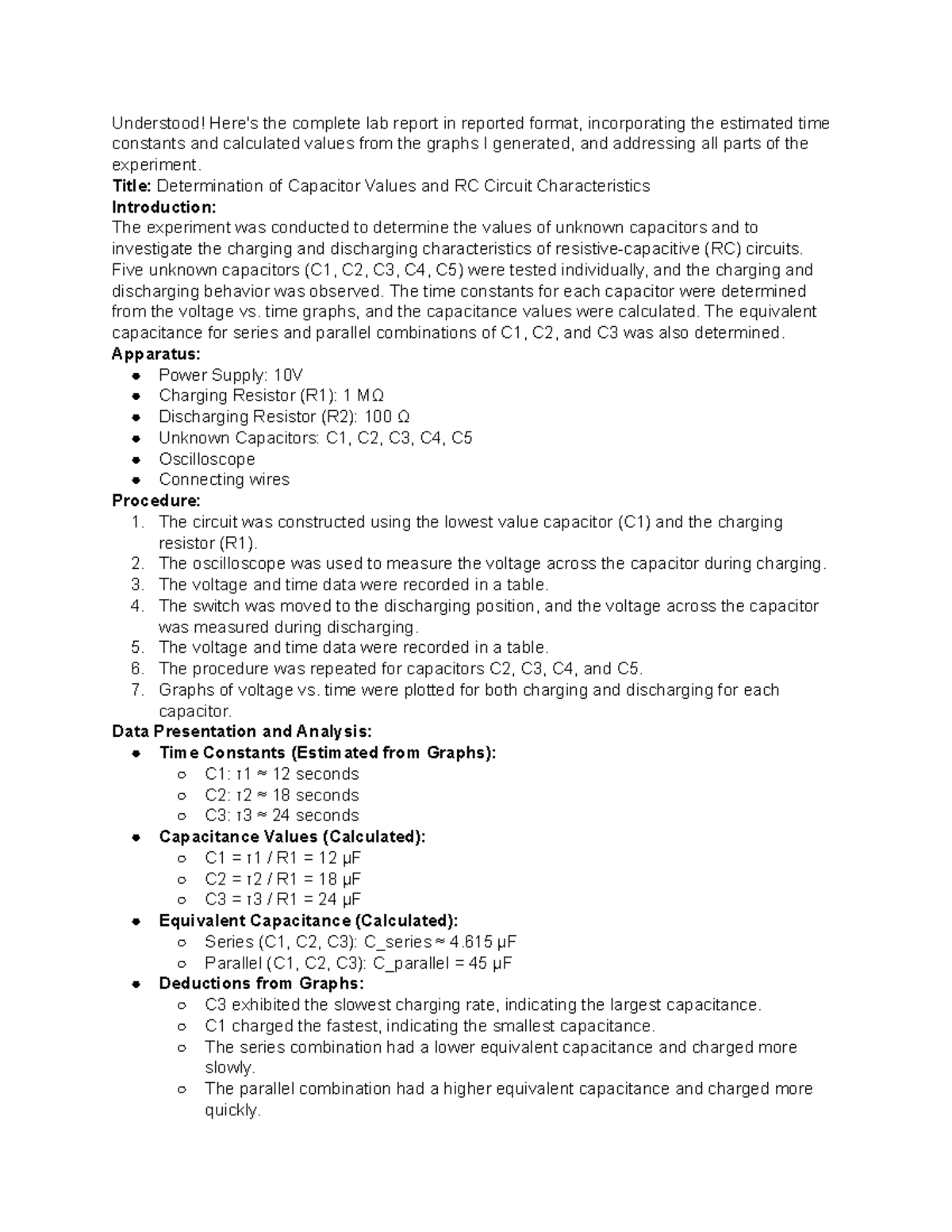 NOW Present THE Whole LAB Report WILL Parts Comple - Understood! Here's ...
