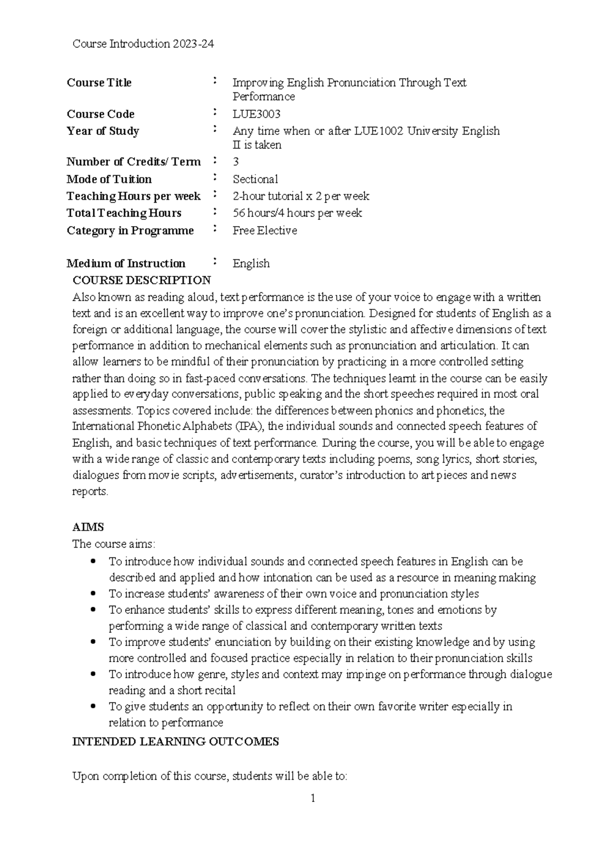 LUE3003-Improving English Pronunciation Through Text Performance - Studocu