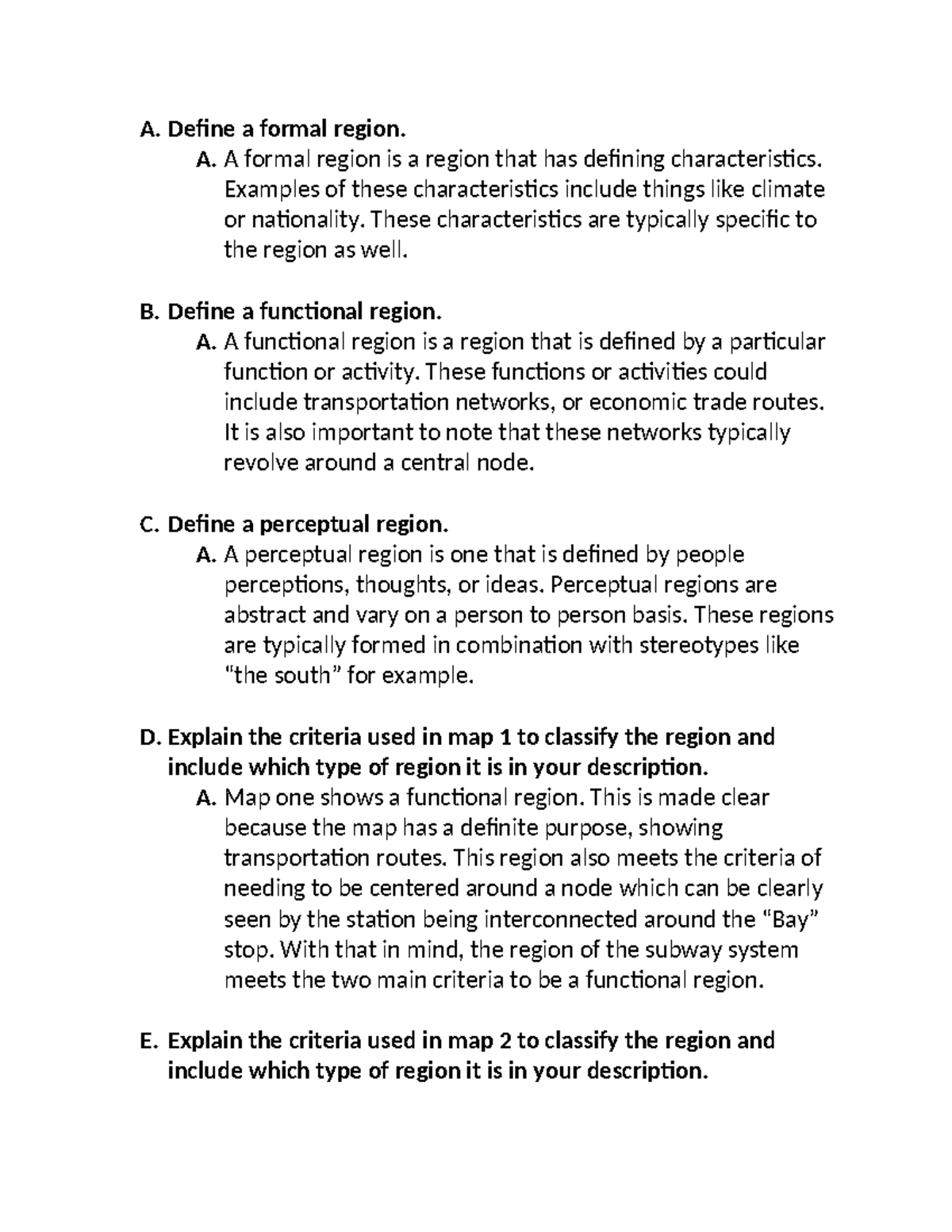 1.04 Human Geo - Assignment - A. Define a formal region. A. A formal ...